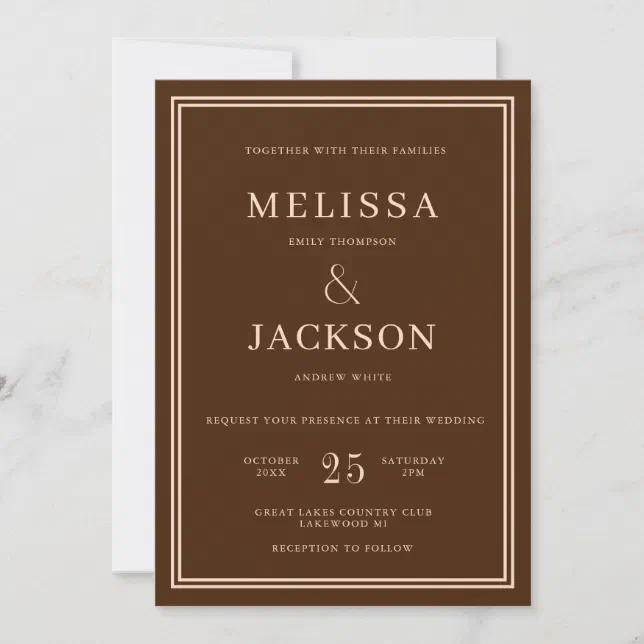 Modern Minimalsit Elegant Classic Brown Wedding Invitation | Zazzle