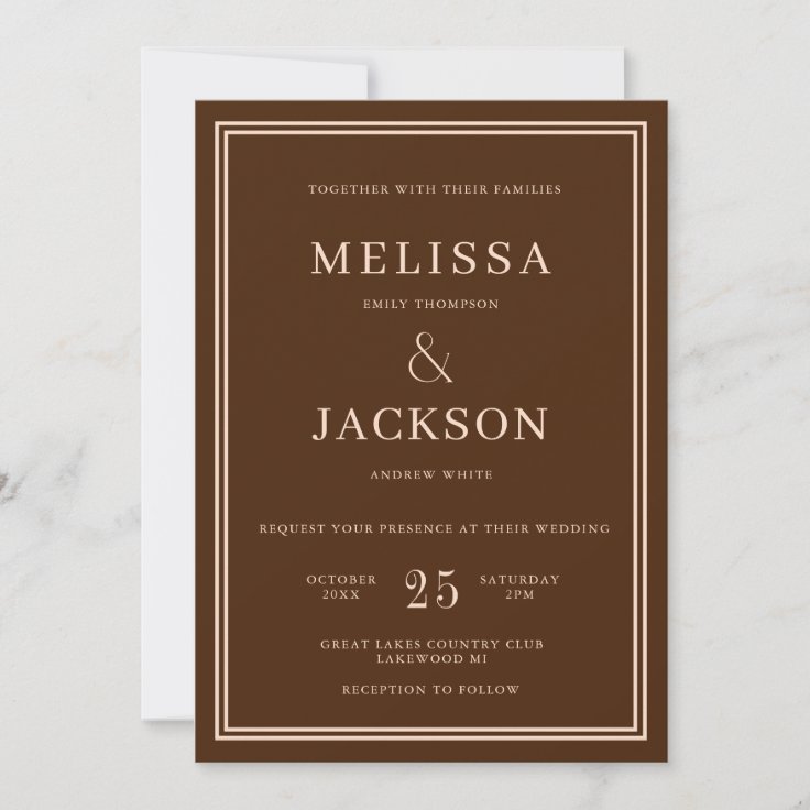 Modern Minimalsit Elegant Classic Brown Wedding Invitation | Zazzle