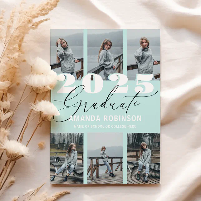 Modern Mint 6 Photo Graduation Announcement | Zazzle