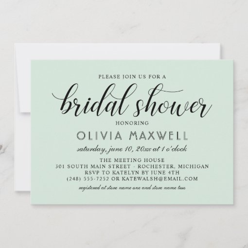 Modern Mint and Black Script Bridal Shower Invitation | Zazzle