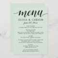 Modern Mint and Black Script Wedding Menu | Zazzle