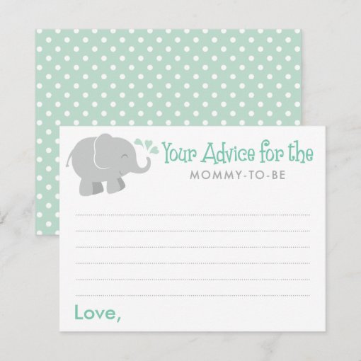 Modern Mint and Gray Elephant Baby Shower Advice Card | Zazzle