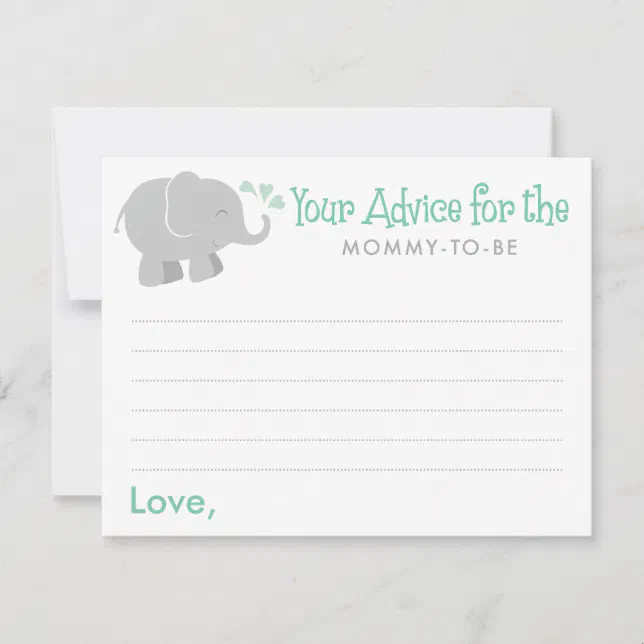 Modern Mint and Gray Elephant Baby Shower Advice Card | Zazzle