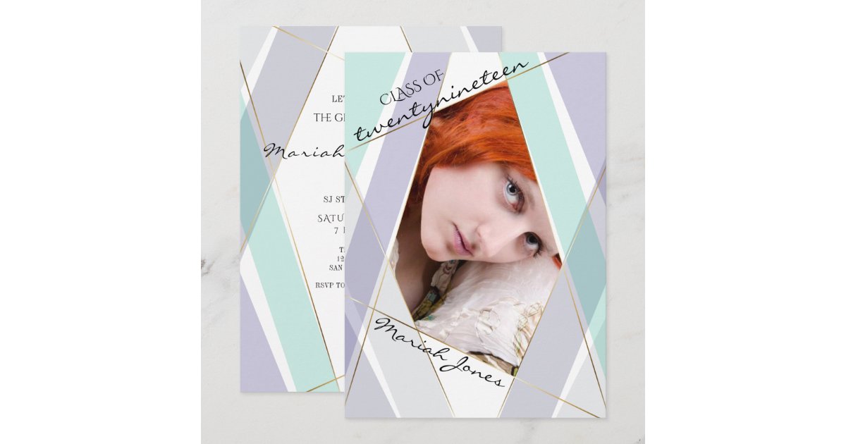Modern Mint and Violet Geometric Graduate Photo Invitation | Zazzle