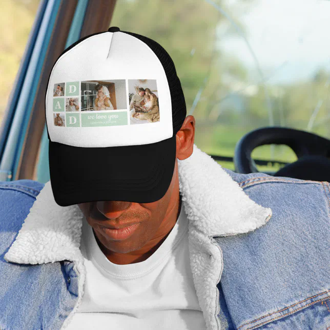 Modern Mint Collage Photo Dad Best Gift Trucker Hat | Zazzle