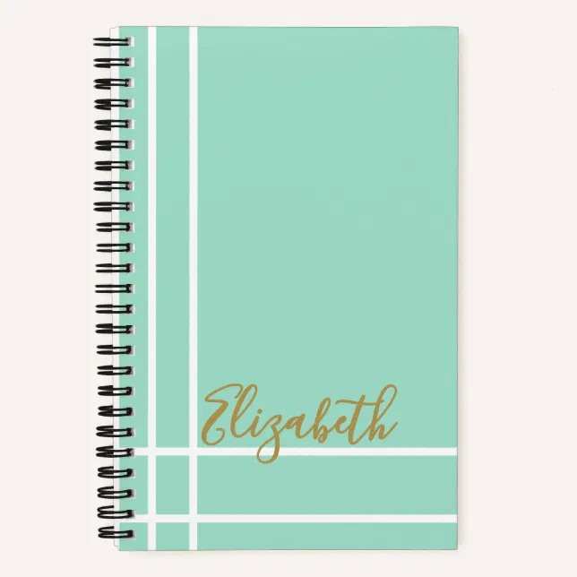 Modern Mint Green Custom Name Minimalist Notebook | Zazzle
