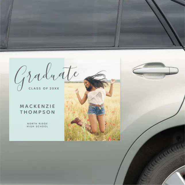Modern Mint Green Graduation Announcement Photo Car Magnet | Zazzle