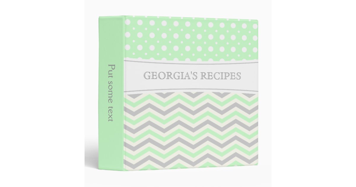 Modern mint green grey, white chevron & polka dot binder | Zazzle
