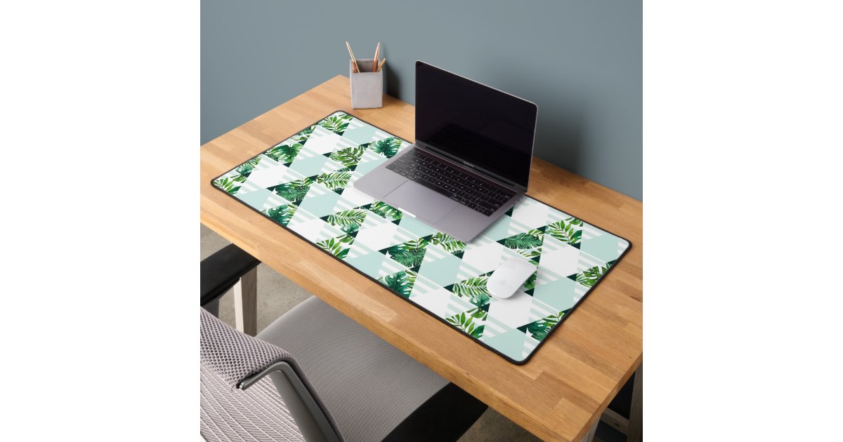 Modern Mint Green Tropical Triangles Pattern Desk Mat | Zazzle