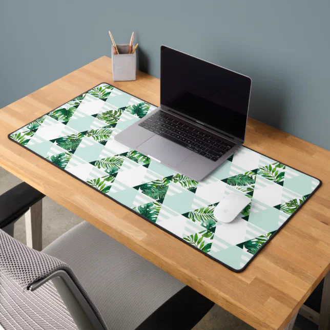 Modern Mint Green Tropical Triangles Pattern Desk Mat | Zazzle