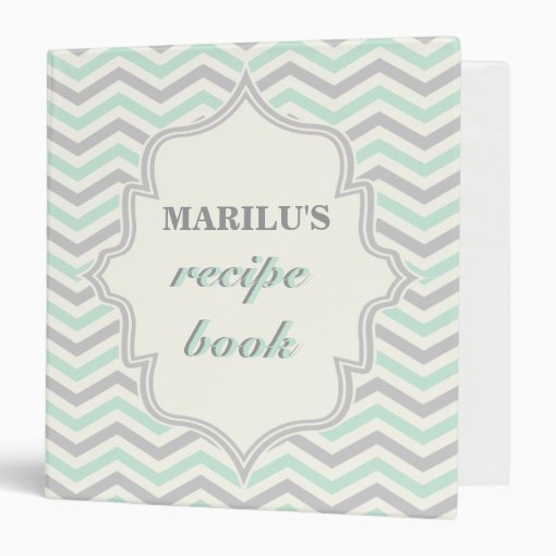 Modern mint, grey chevron zigzag recipe binder | Zazzle