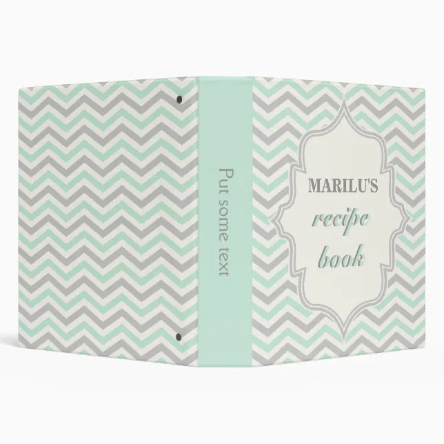 Modern mint, grey chevron zigzag recipe binder | Zazzle
