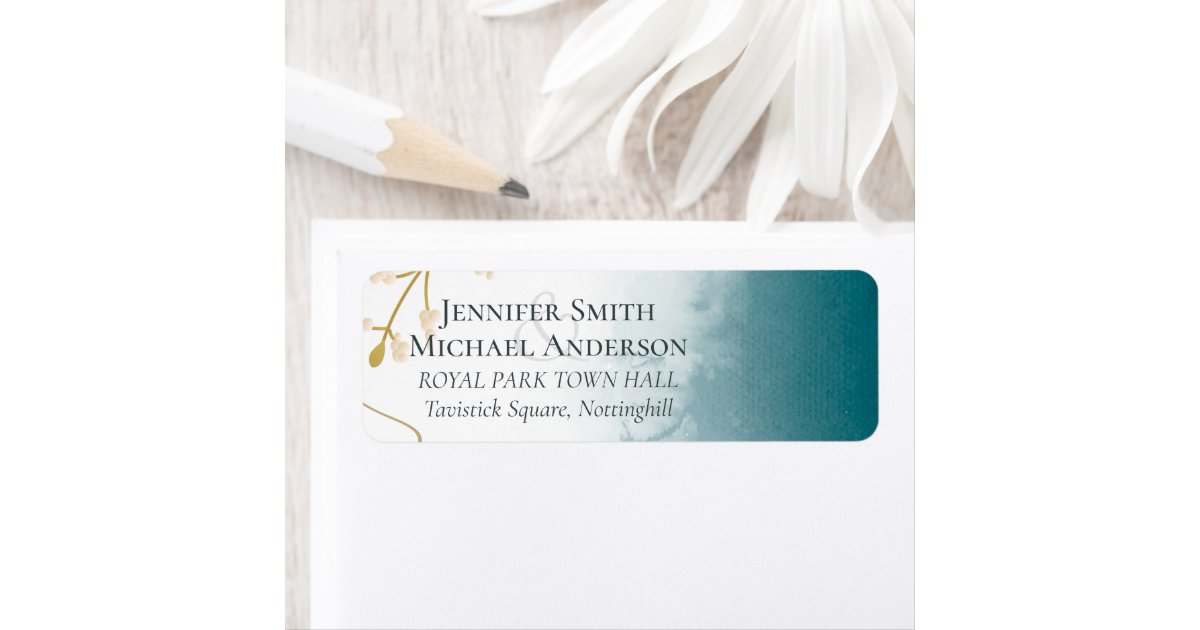 Modern Misty Blue Gold Wedding Label | Zazzle