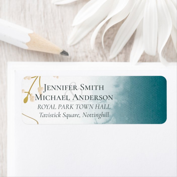 Modern Misty Blue Gold Wedding Label | Zazzle.com