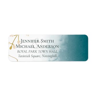 Modern Misty Blue Gold Wedding Label | Zazzle