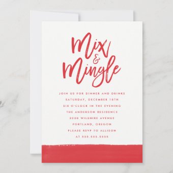 Modern Mix and Mingle Red Script Holiday Party Invitation | Zazzle