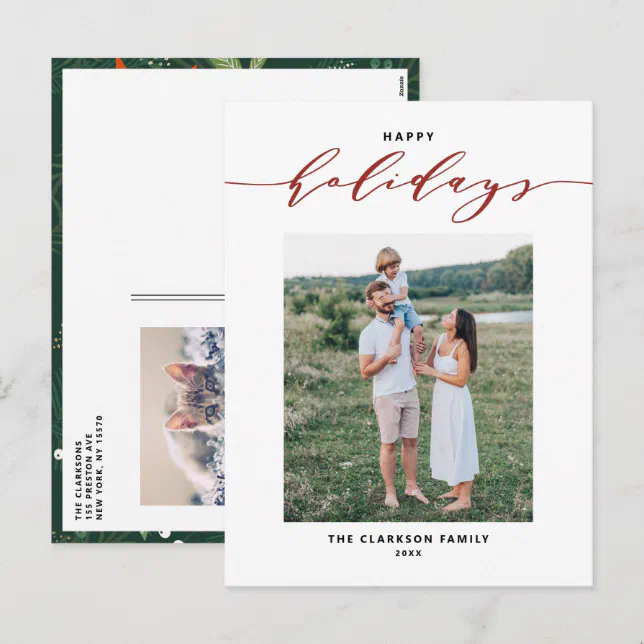 Modern Mix Typography Red Happy Holidays Photo Holiday Postcard | Zazzle