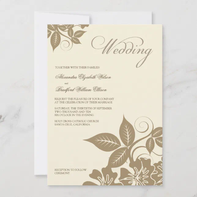 Modern Mocha/Cream Floral Wedding Invitation | Zazzle