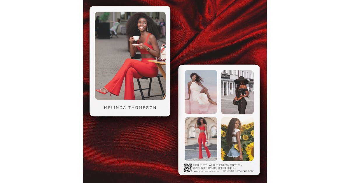 Modern Modeling Actor Comp Card 5 Photo QR Code | Zazzle