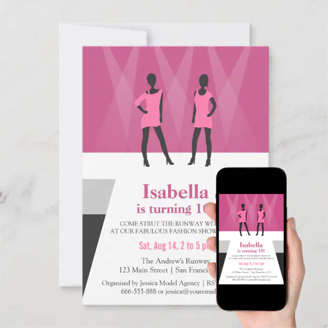 Modern Models Runway Fashion Show Birthday Party Invitation | Zazzle