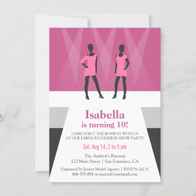 Modern Models Runway Fashion Show Birthday Party Invitation | Zazzle