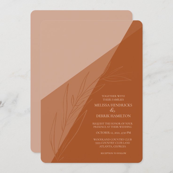 Modern Monochromatic Terracotta Wedding Invitation | Zazzle
