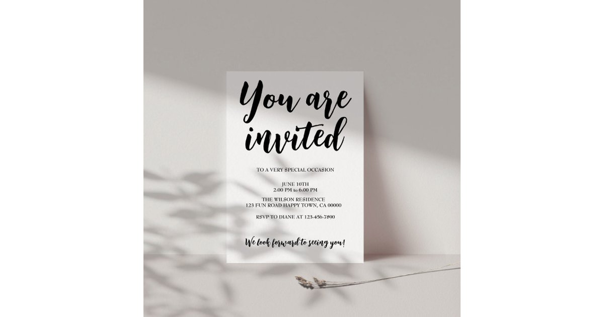 Modern Monochrome General Party Black Text Invitation | Zazzle
