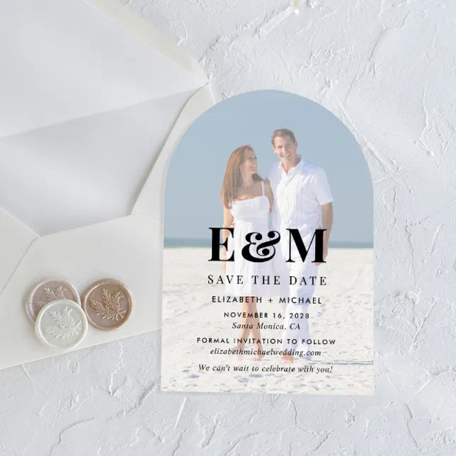 Modern Monogram Arch Photo Save The Date Acrylic Invitations | Zazzle