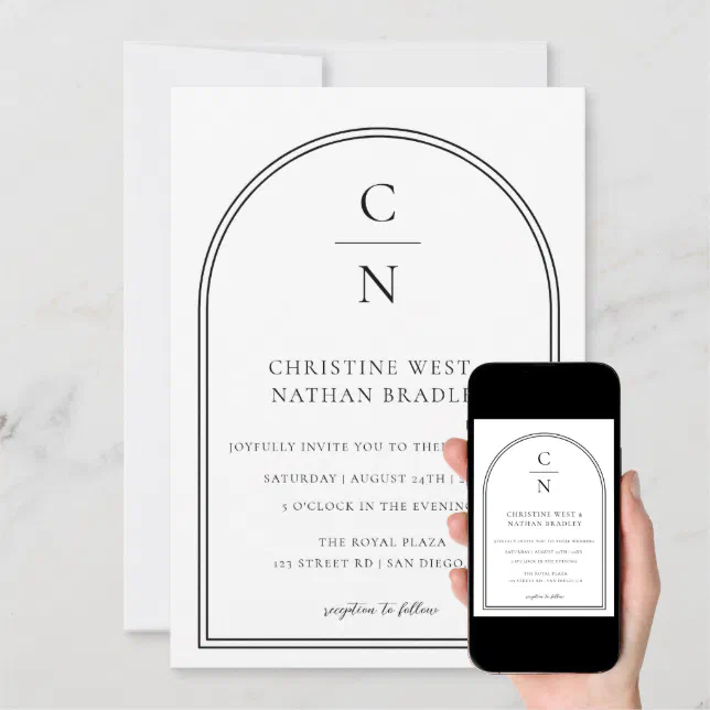 Modern Monogram Arch Wedding Invitation | Zazzle