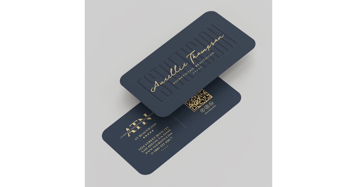 Modern Monogram Beautician Esthetician Blue Gold Business Card | Zazzle