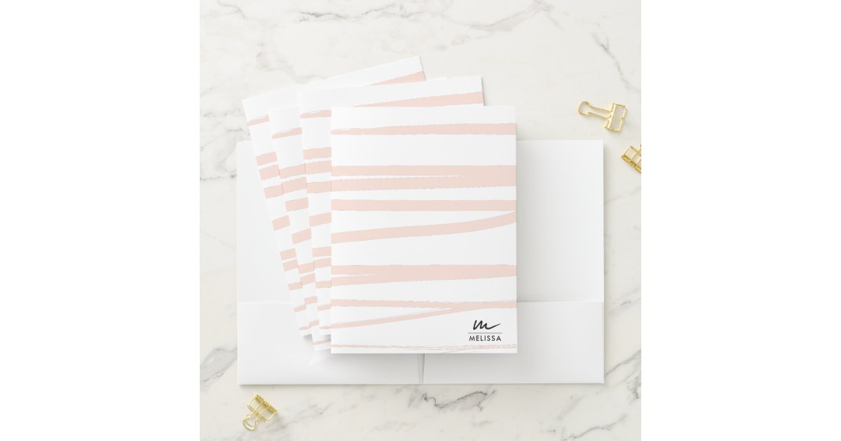 Modern Monogram Blush Pink Lines Abstract Art Pocket Folder | Zazzle