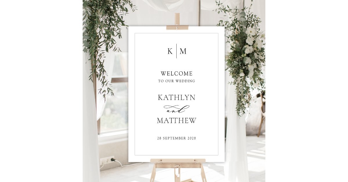 Modern Monogram Border Wedding Welcome Sign | Zazzle