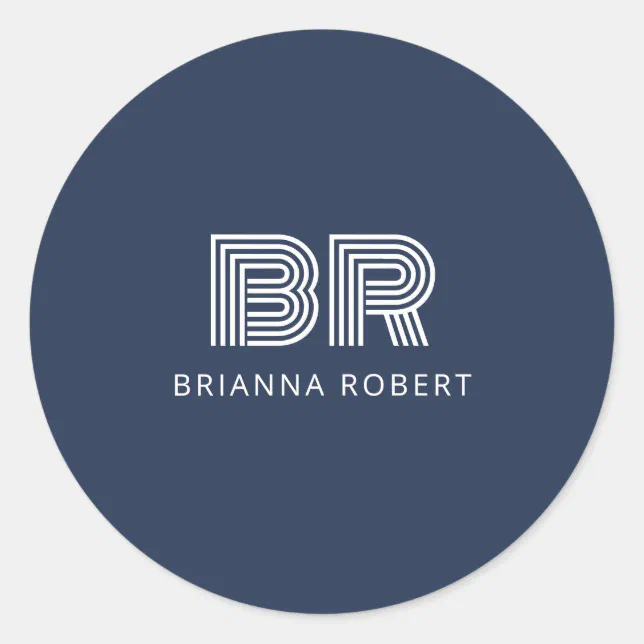 Modern Monogram Branding Logo Stylish Navy Blue Classic Round Sticker ...