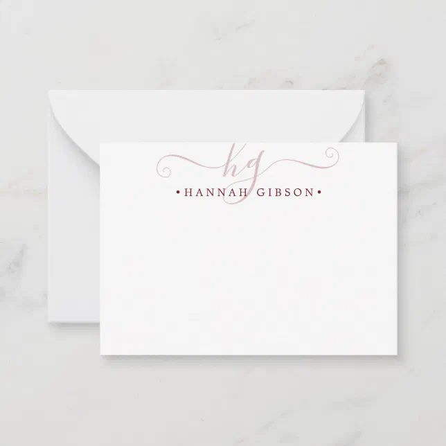 Modern Monogram Burgundy Script Initials Note Card | Zazzle