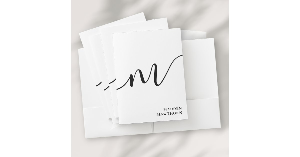 Modern Monogram Calligraphy Black White Pocket Folder | Zazzle