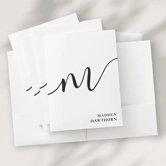 Modern Monogram Calligraphy Black White Pocket Folder | Zazzle