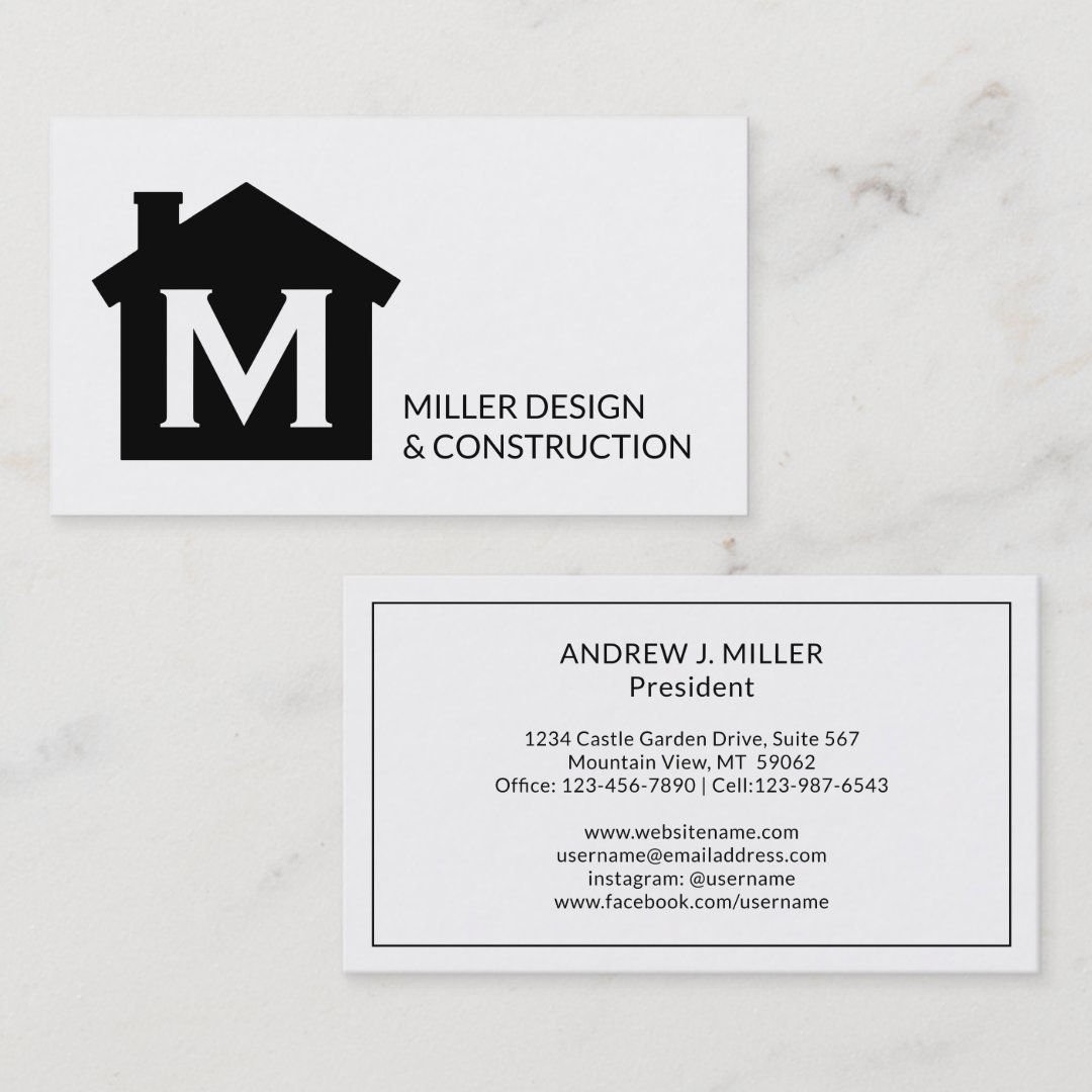 Modern Monogram Contractor Architect Real Estate Business Card | Zazzle