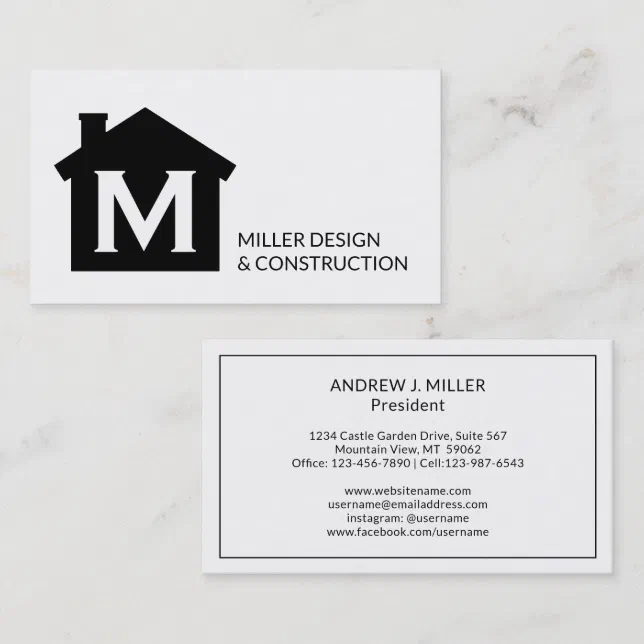 Modern Monogram Contractor Architect Real Estate Business Card | Zazzle