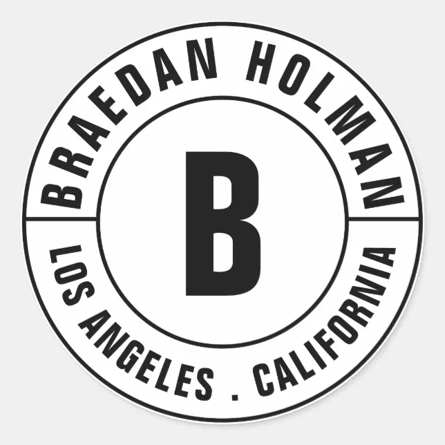 Modern Monogram Curved Text Classic Round Sticker | Zazzle