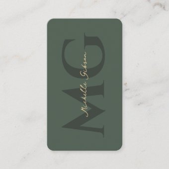 Modern Monogram Dark Green QR code social media Business Card | Zazzle