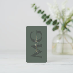Modern Monogram Dark Green QR code social media Business Card | Zazzle