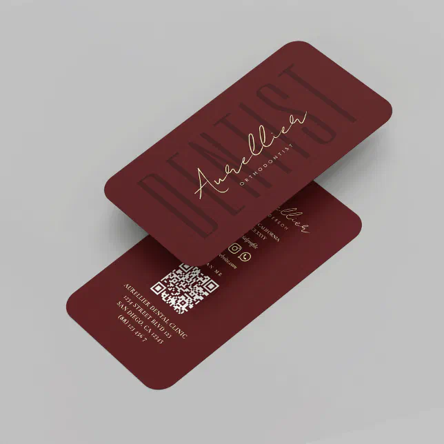 Modern Monogram Dentist Dark Red Maroon Gold Business Card | Zazzle