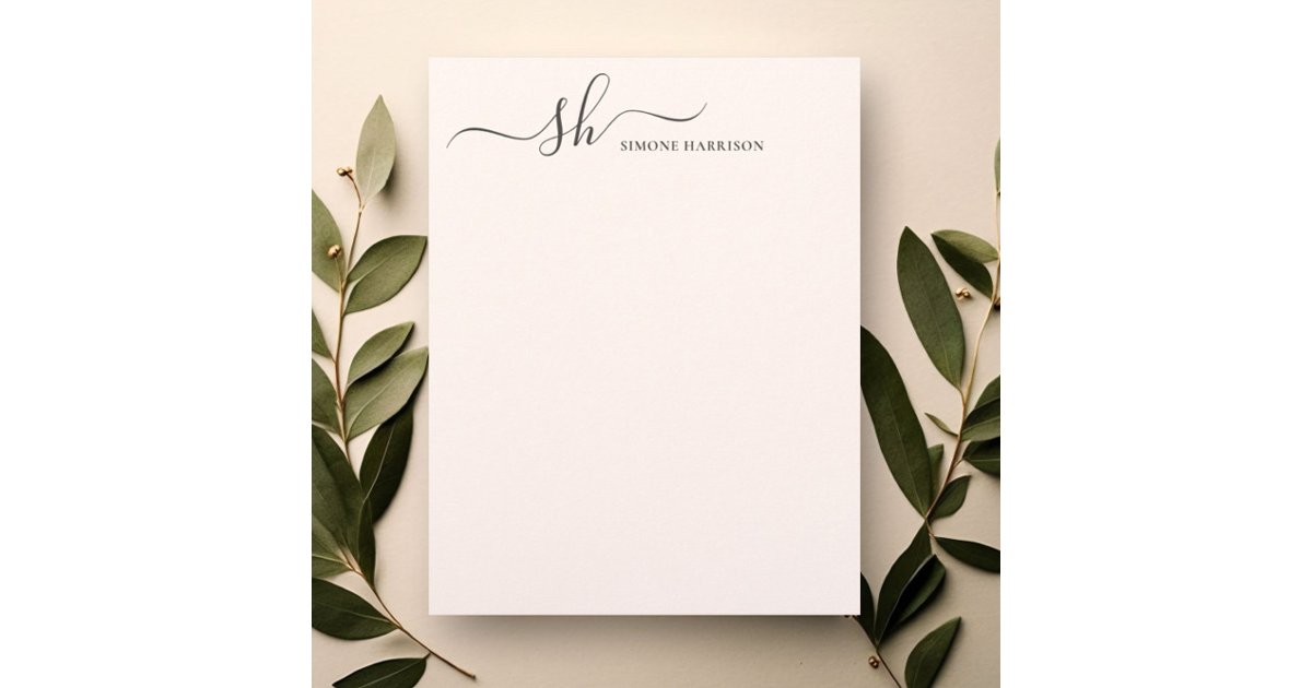 Modern Monogram Elegant Calligraphy Personalized Letterhead | Zazzle