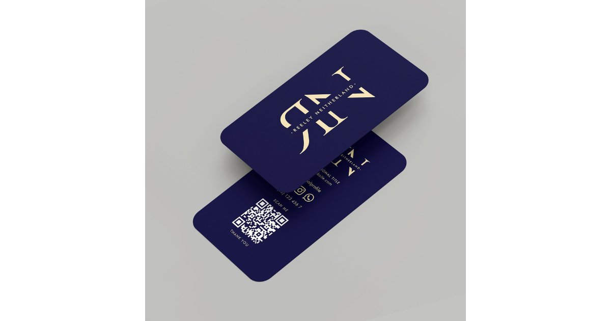 Modern Monogram Elegant Midnight Blue Gold Initial Business Card | Zazzle