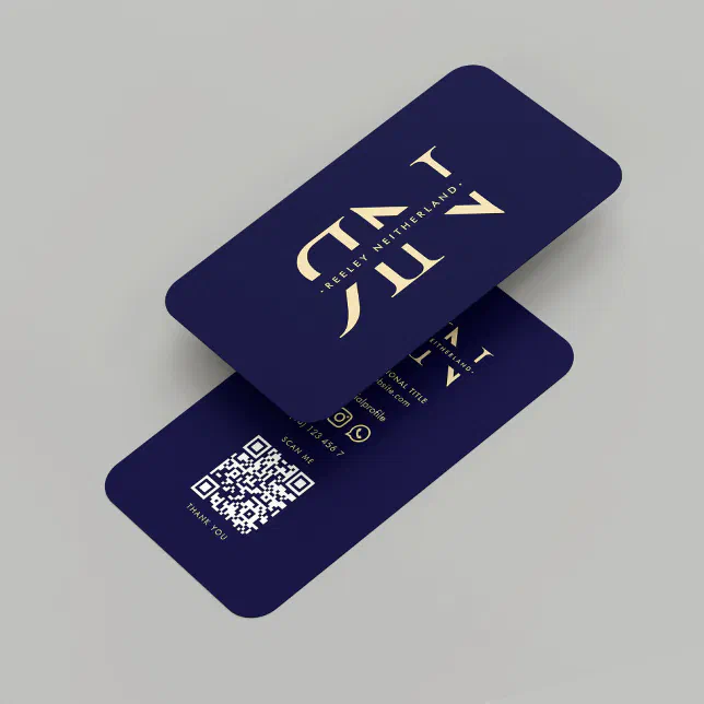 Modern Monogram Elegant Midnight Blue Gold Initial Business Card | Zazzle