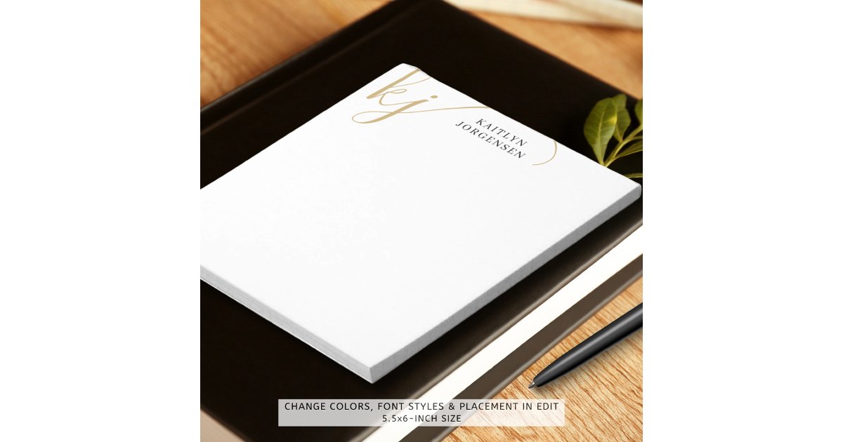 Modern Monogram Elegant Script Initials Black Notepad | Zazzle