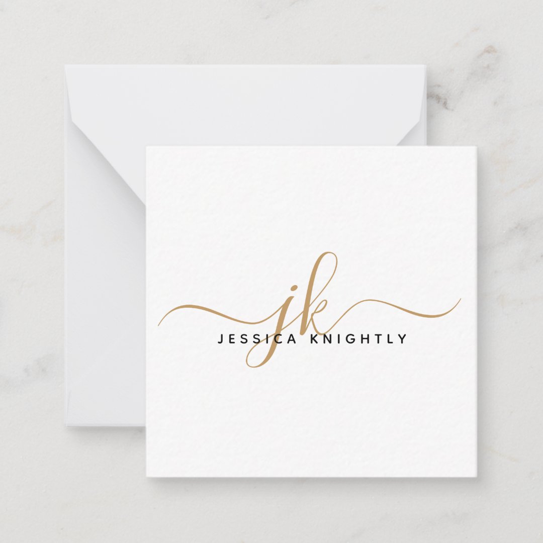 Modern Monogram Elegant Script Initials Gold Black Note Card | Zazzle