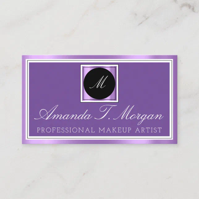 Modern Monogram Event Planner Framed Purple VIP Business Card | Zazzle