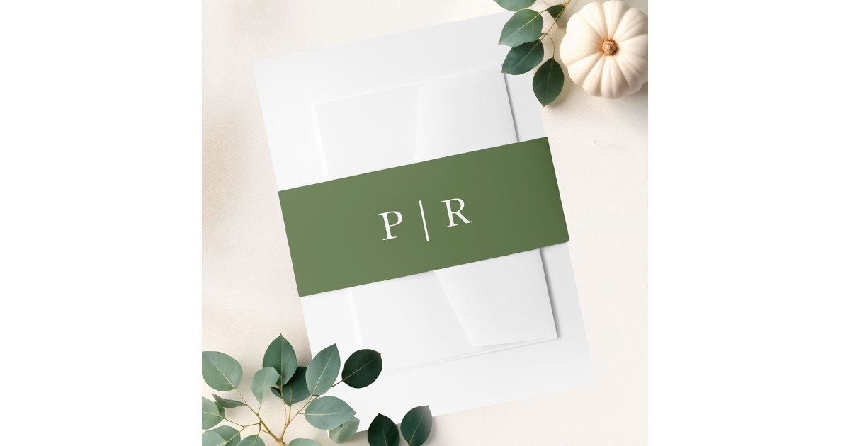 Modern Monogram Fall Green Wedding Invitation Belly Band | Zazzle