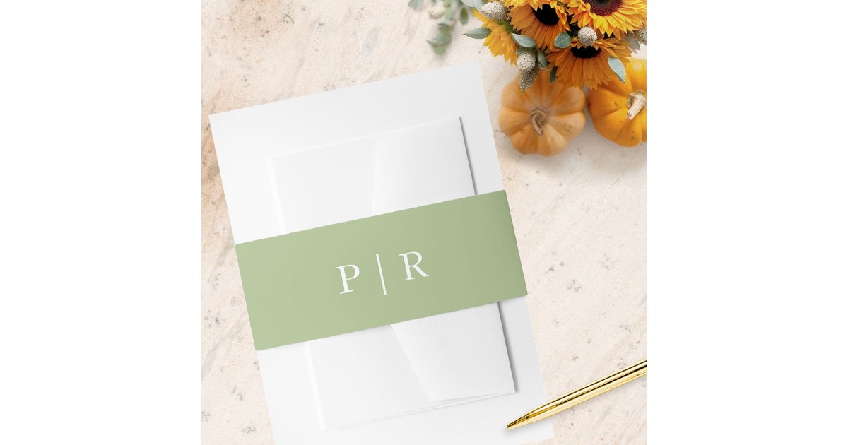 Modern Monogram Fall Green Wedding Invitation Belly Band | Zazzle